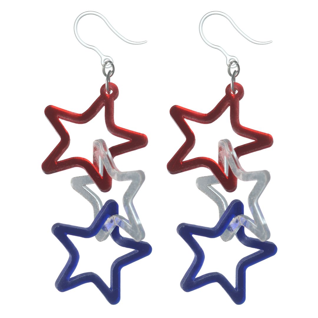 Exaggerated Linked Stars Dangles Hypoallergenic Earrings for Sensitive