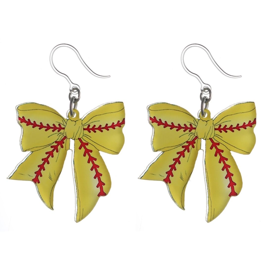 Softball Skin Bow Dangles Hypoallergenic Earrings for Sensitive Ears M