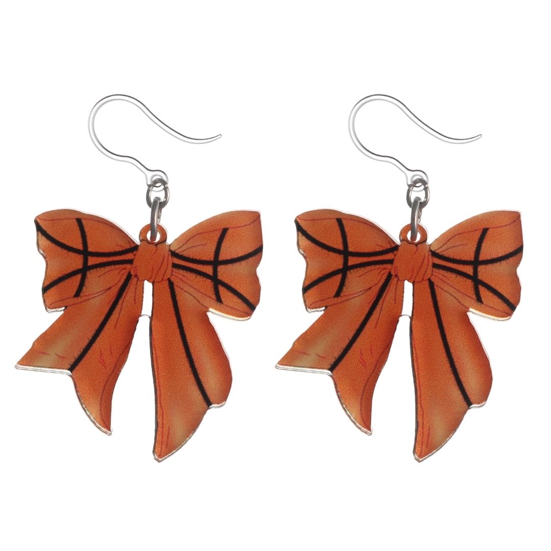 Basketball Skin Bow Dangles Hypoallergenic Earrings for Sensitive Ears